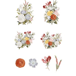 Vintage Floral Bouquets Clip Art, PNG Flower Graphics, Botanical ...