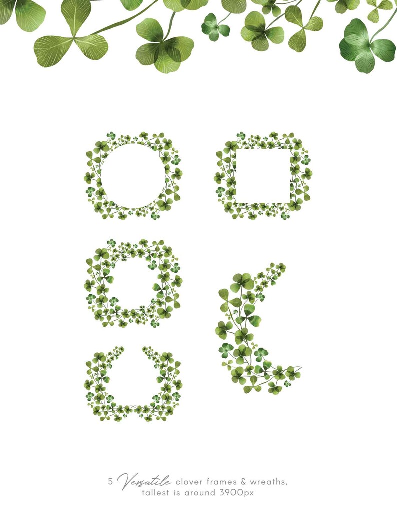 Watercolor Clover Wreaths & Frames Clip Art, Png Shamrock Flourishes ...