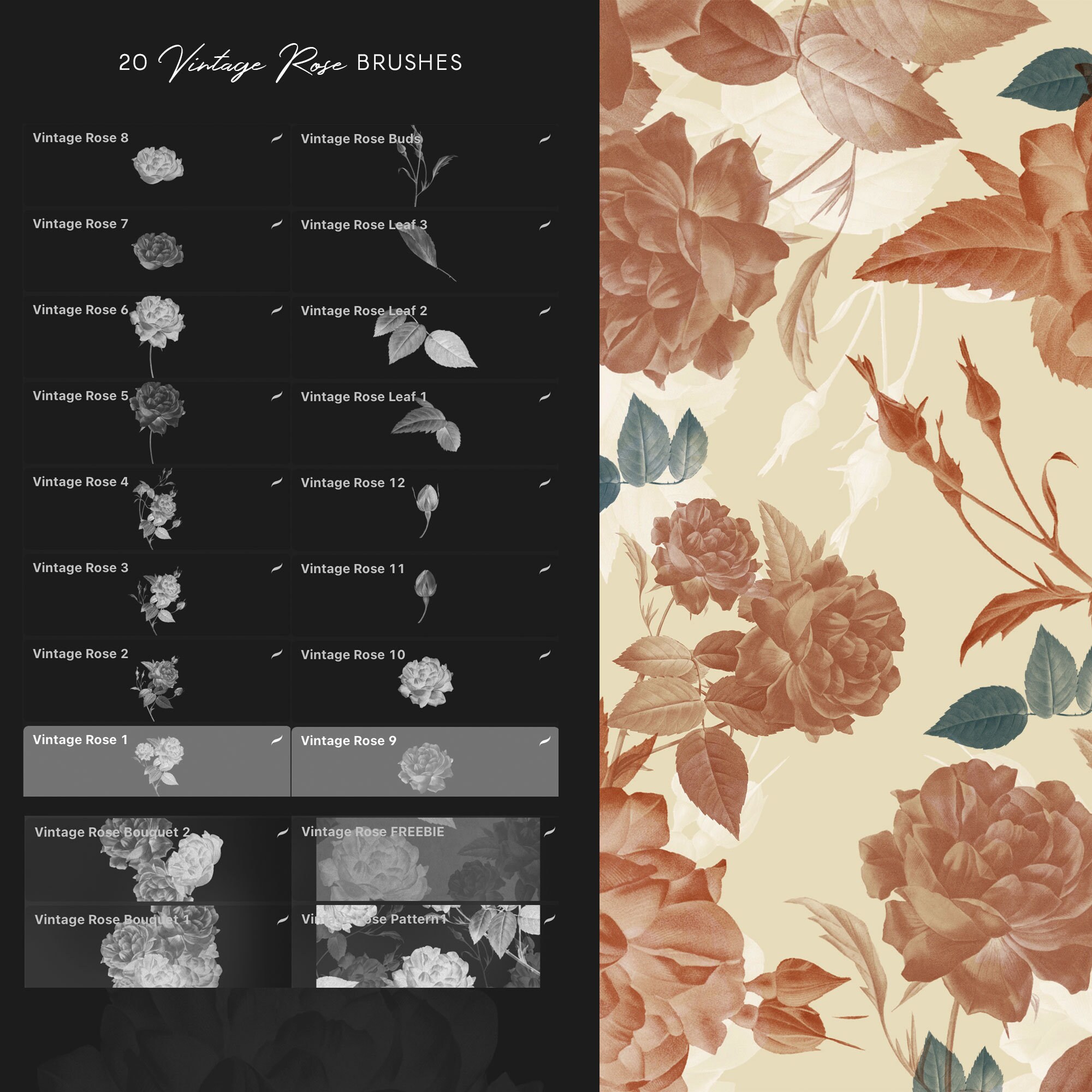 Vintage Rose Stamp Brushes for Procreate Flower Illustration - Etsy