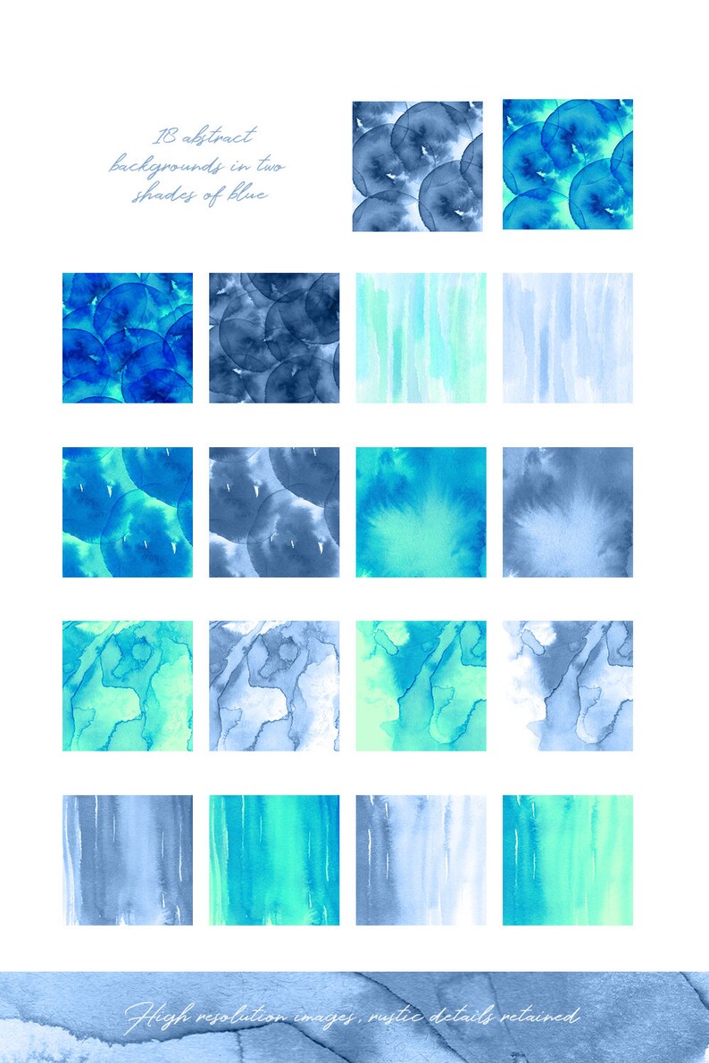 Blue Abstract Watercolor Digital Paper, Clip Art Backgrounds, Hand ...