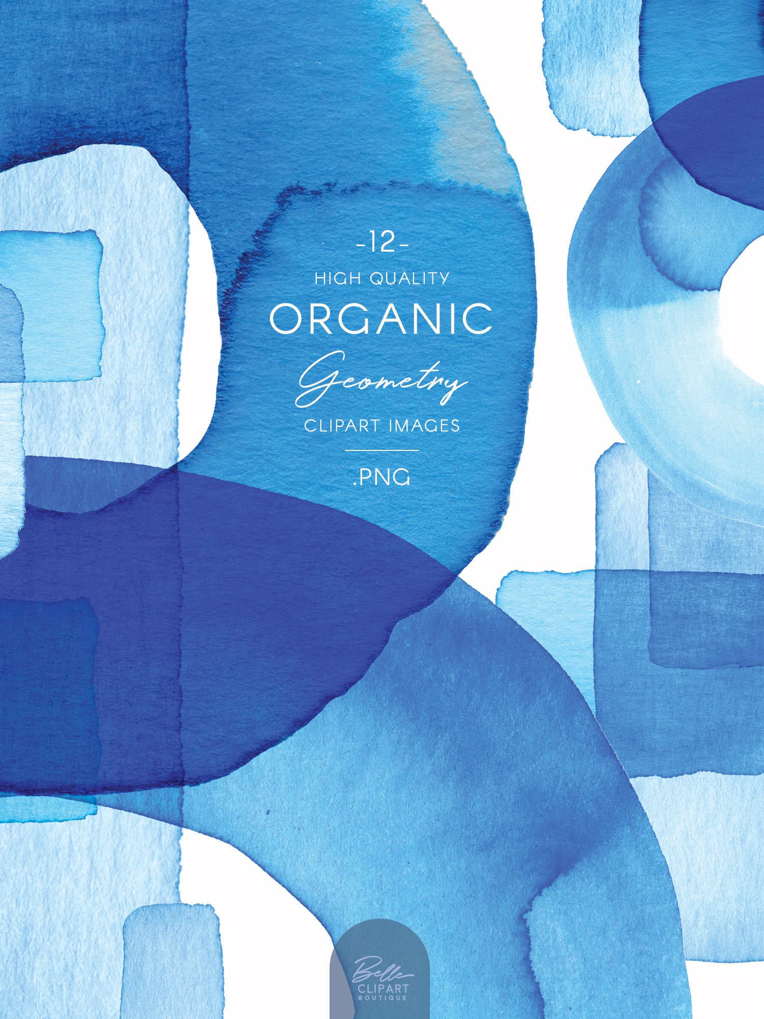 Blue Geometry Watercolor shapes clip art abstract organic | Etsy