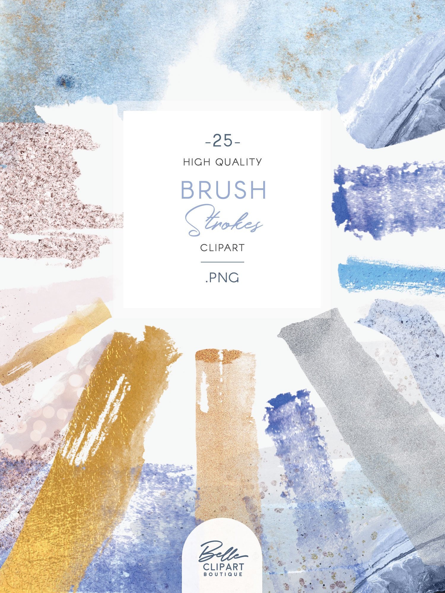 Blue & Gold Watercolor Brush Strokes Clipart, Abstract Shapes - Etsy