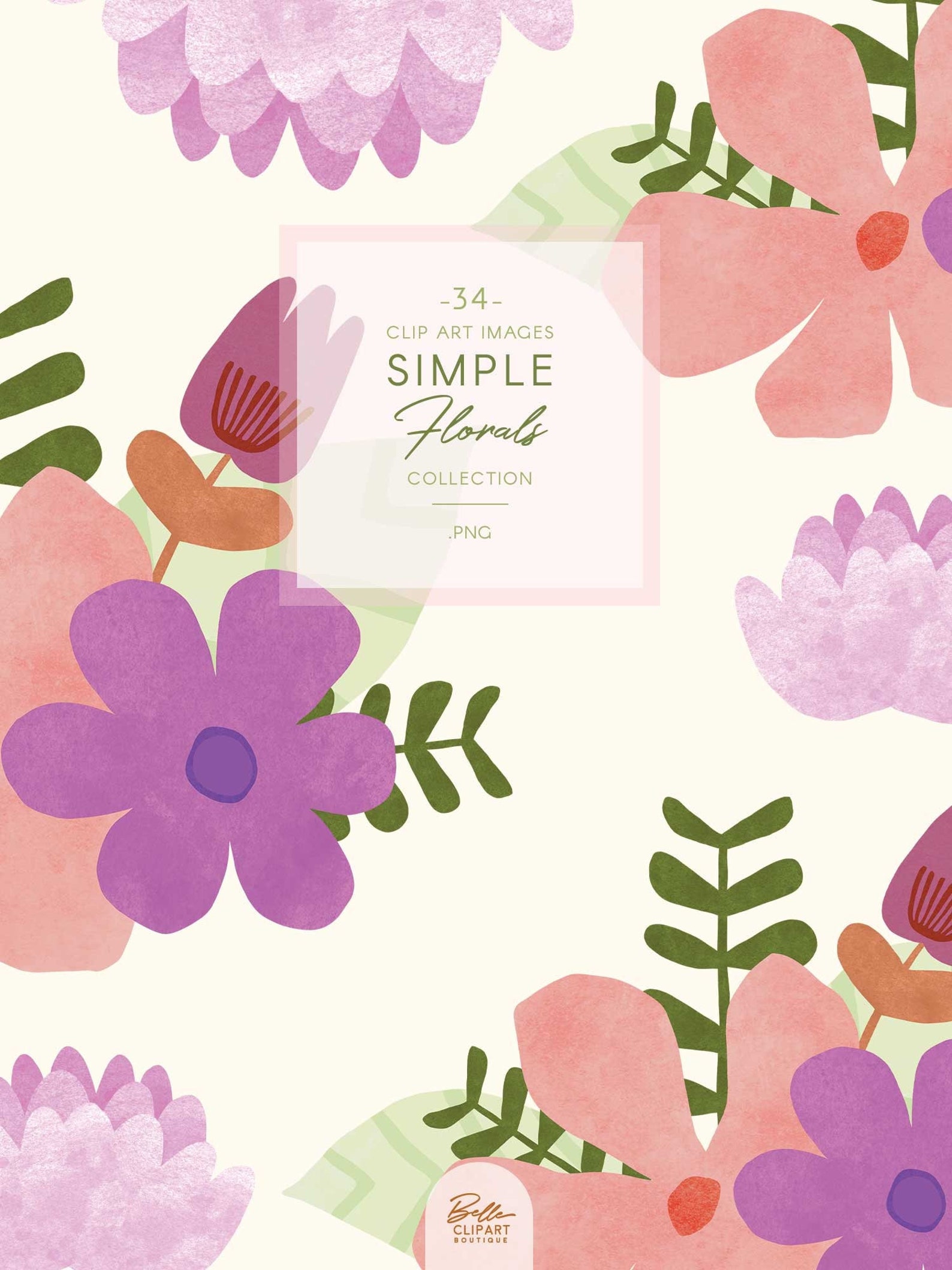 Simple Flower Clip Art Blooms Leaves and Bouquets Cute | Etsy