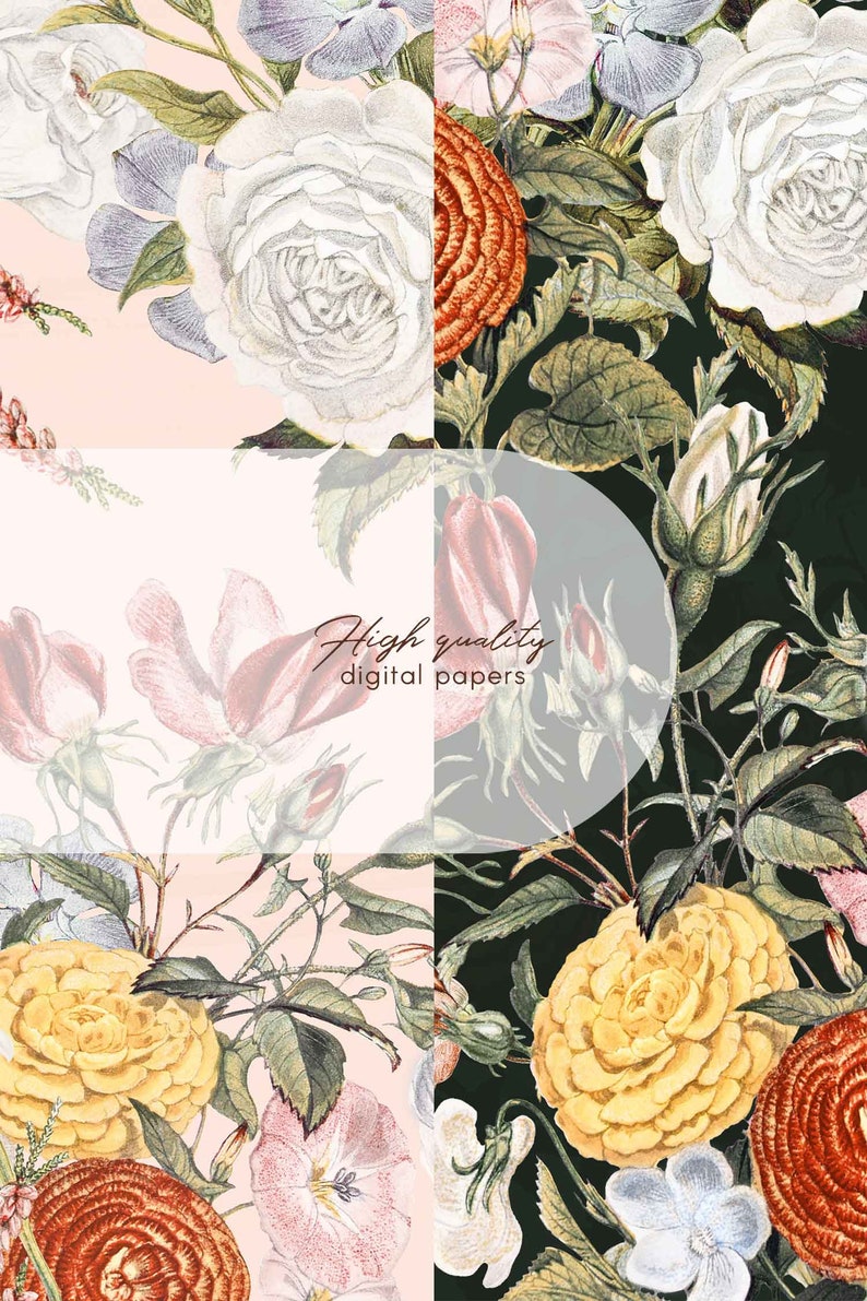 Vintage Floral Digital Paper Set, Cottagecore Wildflower/ Botanical ...