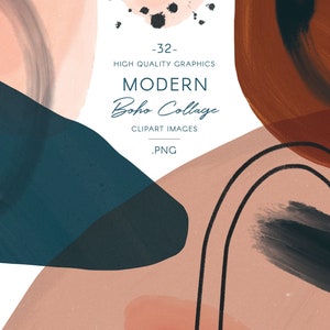 Modern Boho Collage Clipart, Neutral Abstract Shapes, Hand Drawn ...