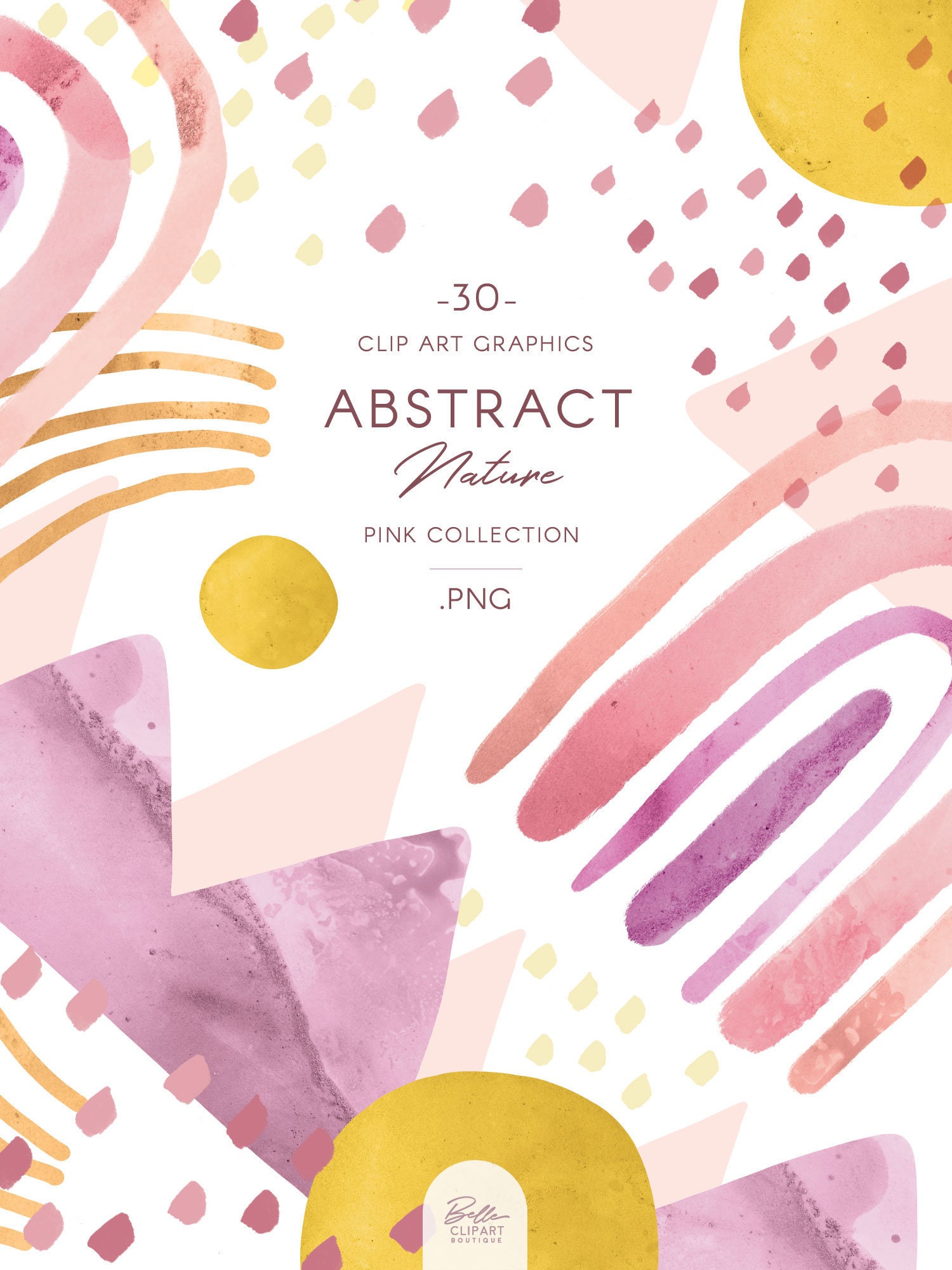 Abstract Watercolor nature shapes clip art 30 hand painted | Etsy