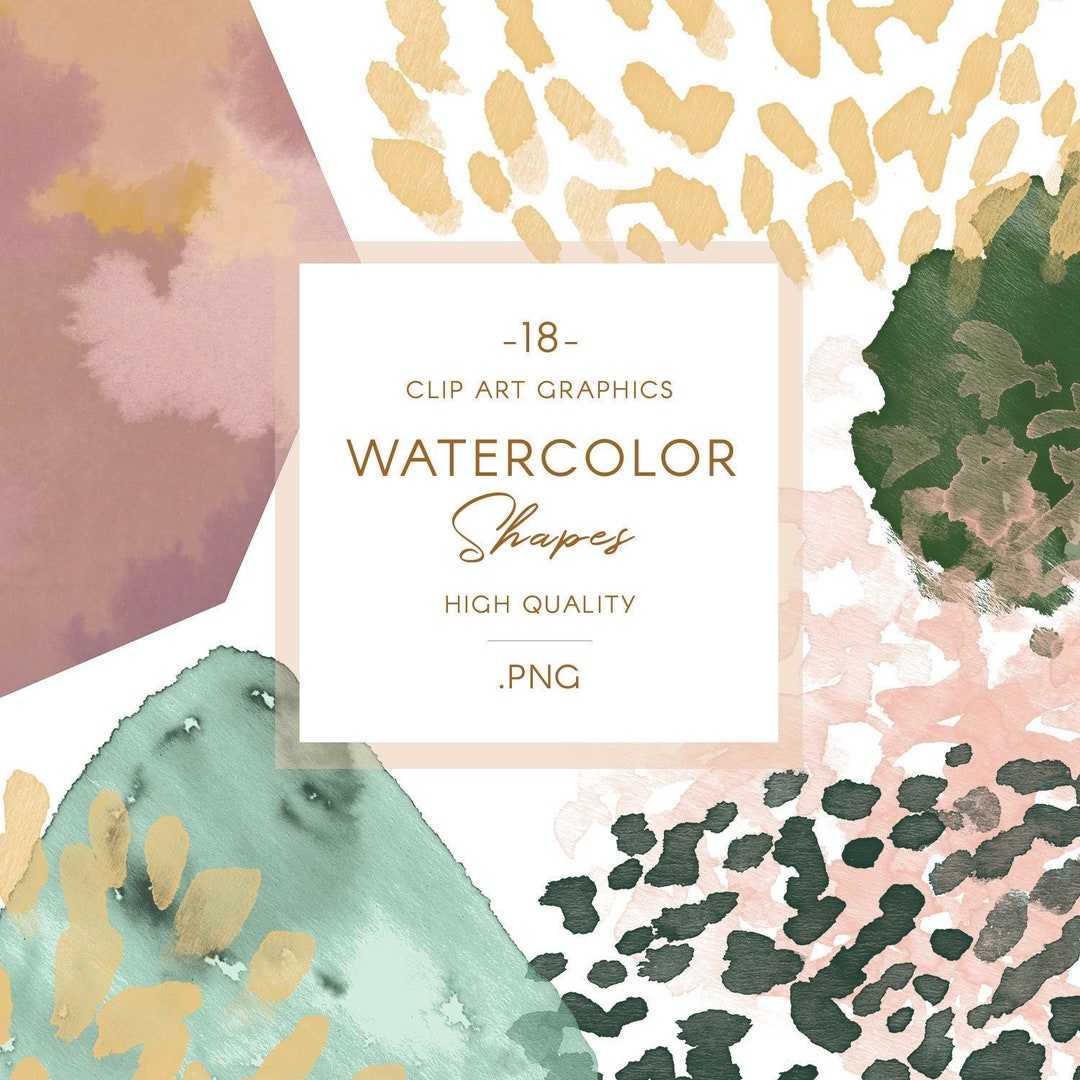 Abstract Watercolor Shapes Clip Art, Colorful Collage Clipart, Simple ...