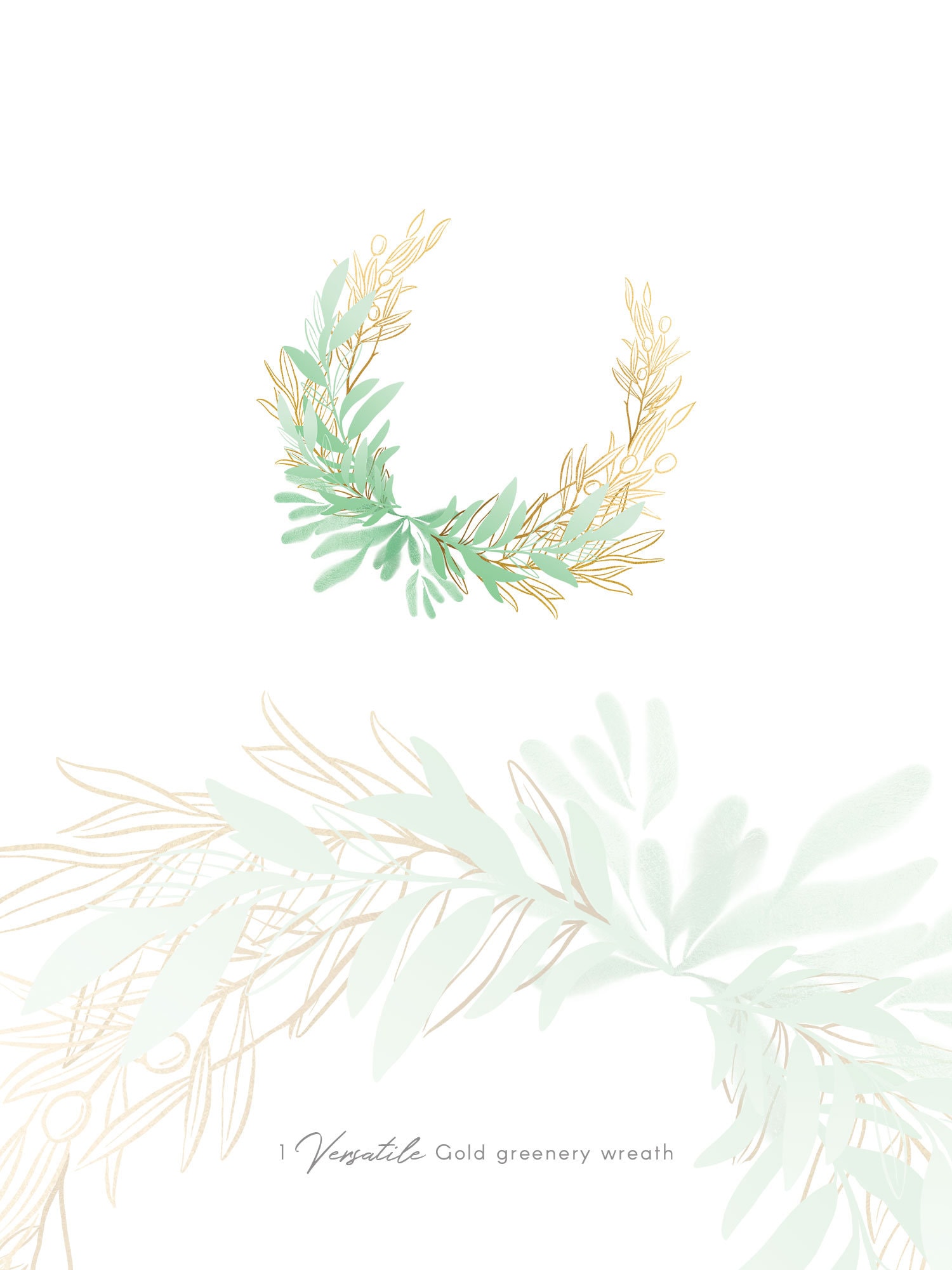 Emerald Gold Wreath Clip Art, Watercolor Greenery & Olive Branch ...