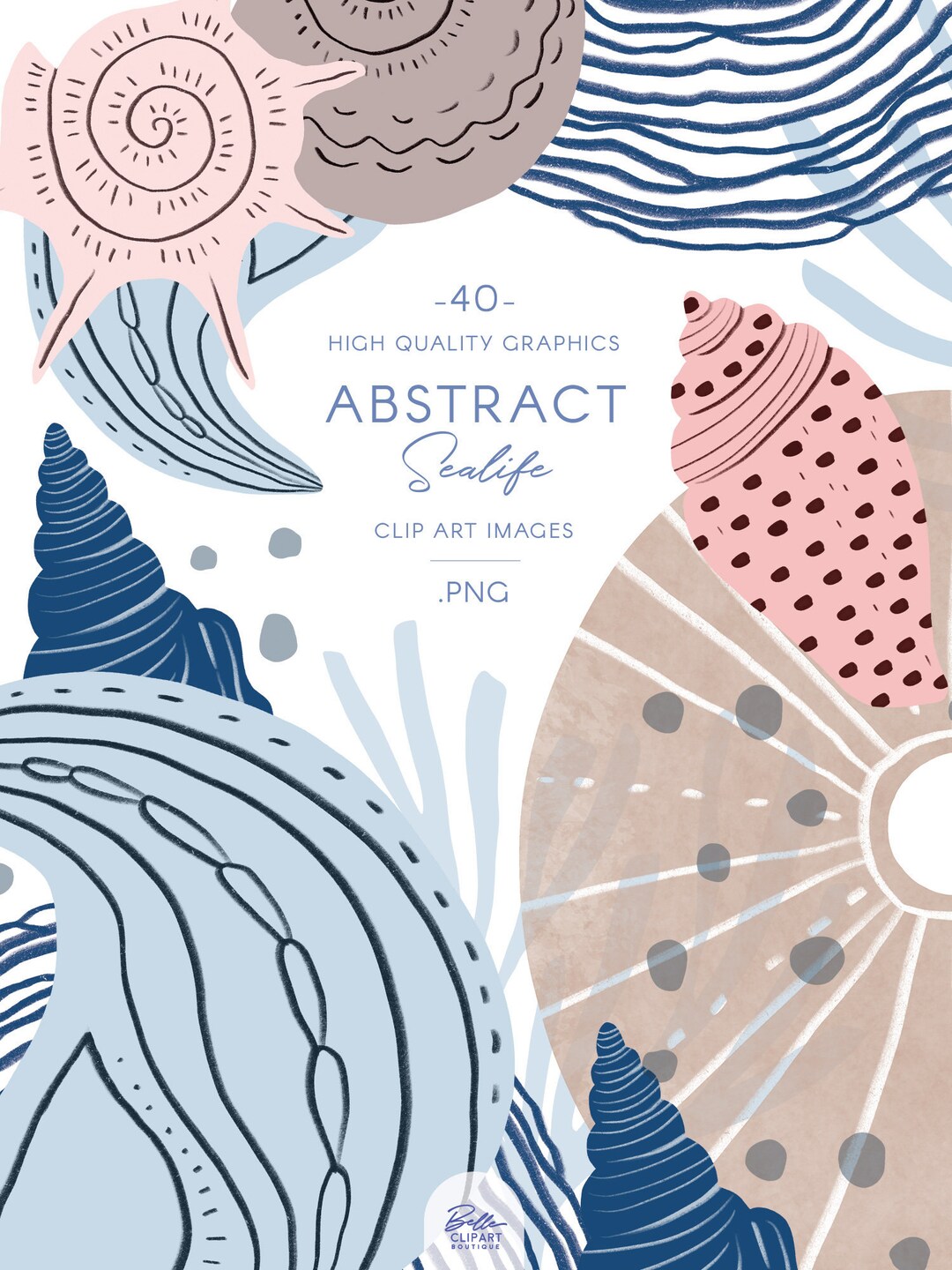 Abstract Sea Life Clip Art, Seashells, Urchins, Corals & Hand Drawn ...