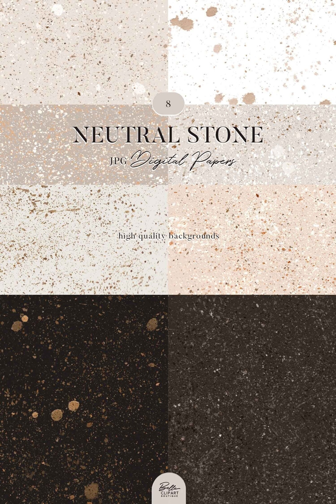 Neutral Stone Backgrounds Clipart Set, Speckled Texture Digital Papers ...