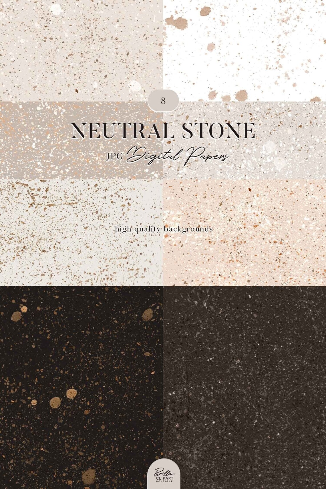Neutral Stone Backgrounds Clipart Set, Speckled Texture Digital Papers ...