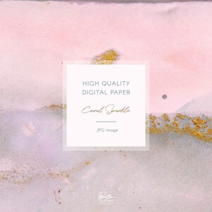 Alcohol Ink Digital Paper, Coral & Gold Watercolor Background - Etsy