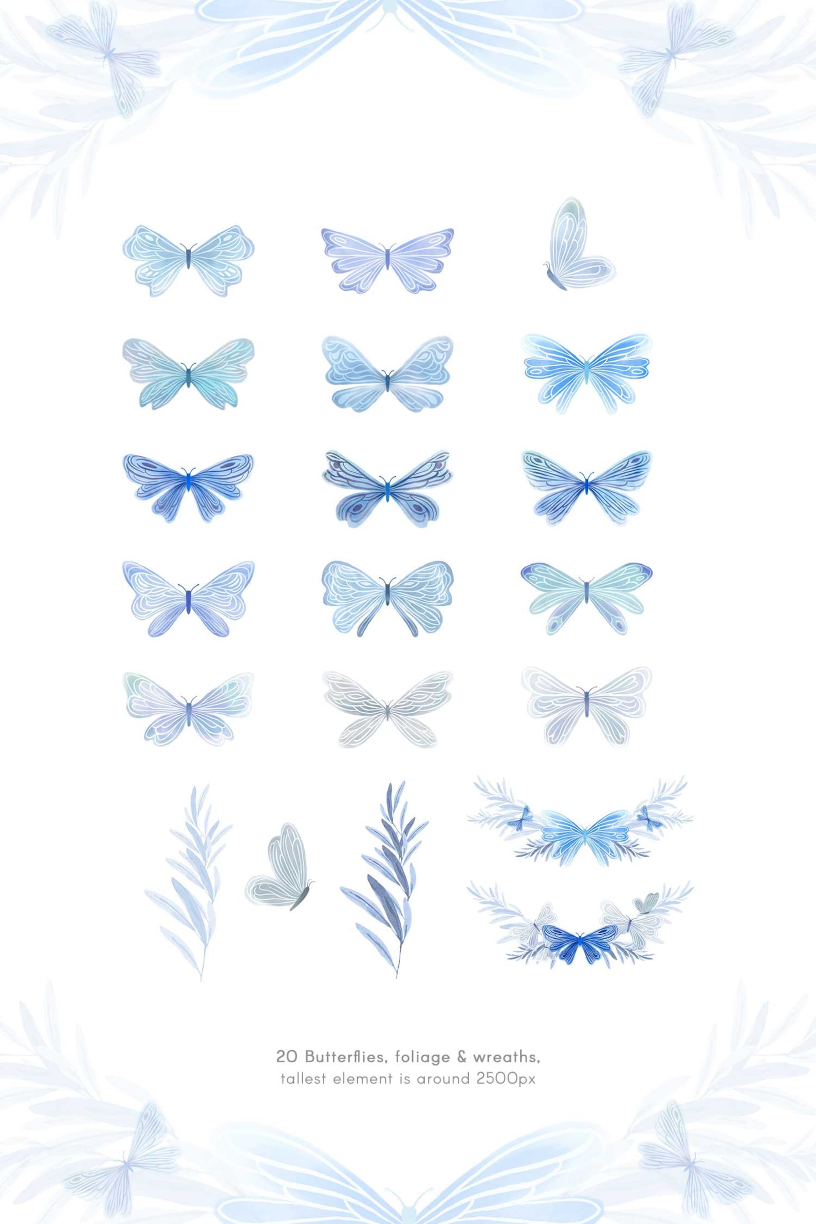 Blue Butterflies Clip Art, Watercolor Butterfly PNG in , Pastel Blue ...