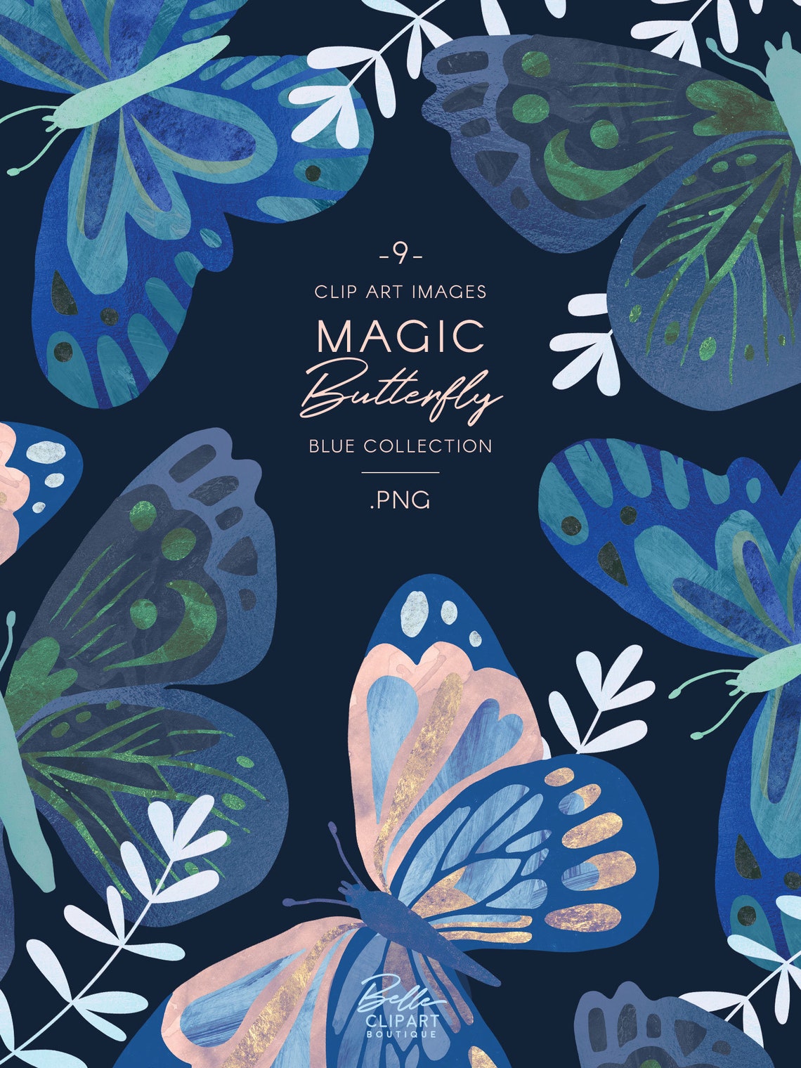 Magic Blue Butterfly Clipart Watercolor Butterflies Nursery - Etsy