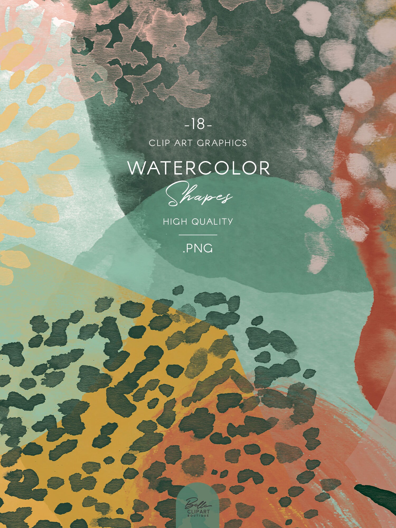 Abstract Watercolor Shapes Clip Art Colorful Collage Clipart - Etsy