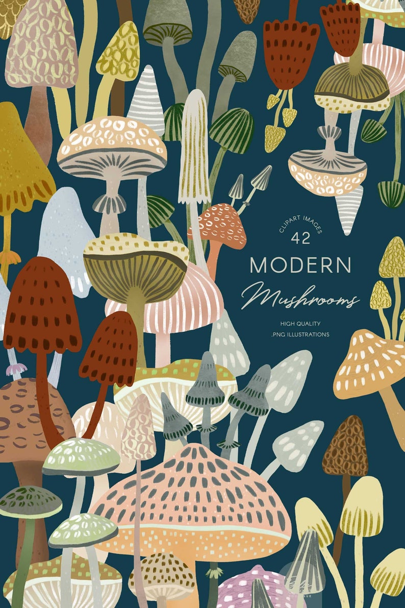 Mushroom Clip Art, Colorful Fungi Graphics, Watercolor Fungus ...