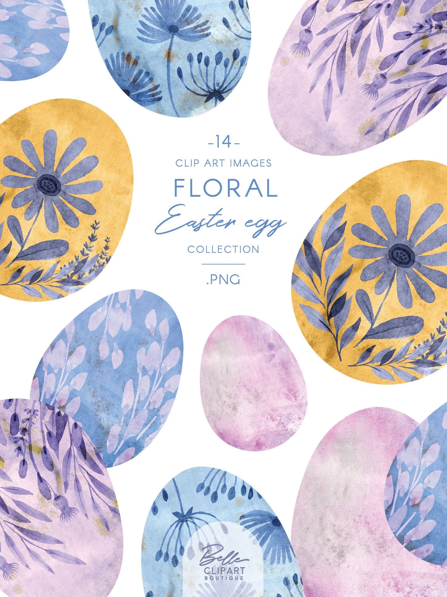 Floral Easter eggs Clipart watercolor illustration | Etsy