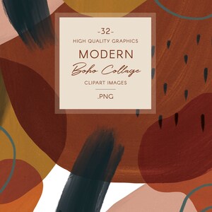 Modern Boho Collage Clipart, Neutral Abstract Shapes, Hand Drawn ...