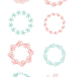 Hand Drawn Sealife Clipart Wreaths Set, Sea-life and Coral Wreaths Set ...