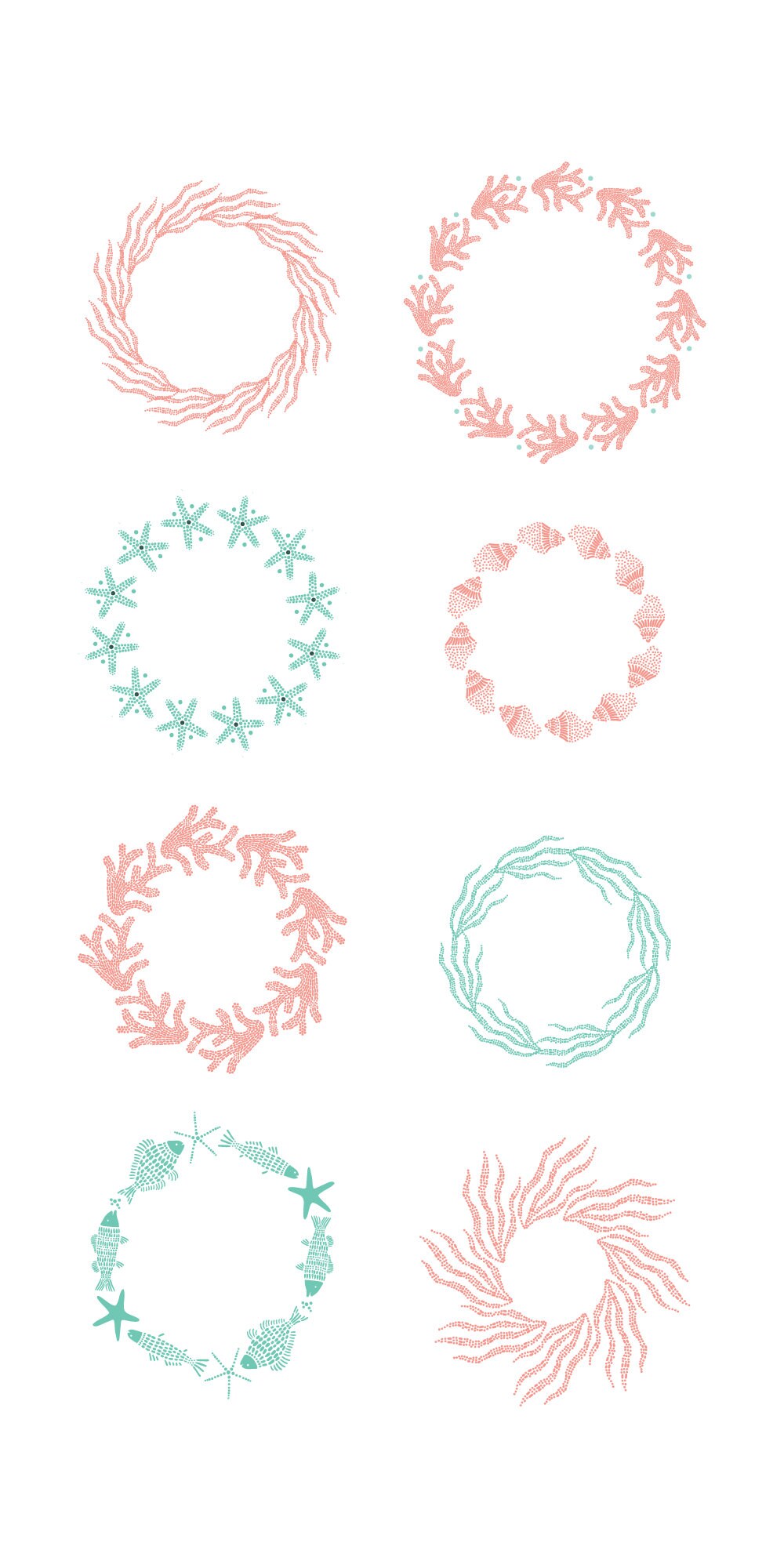 Hand Drawn Sealife Clipart Wreaths Set, Sea-life and Coral Wreaths Set ...