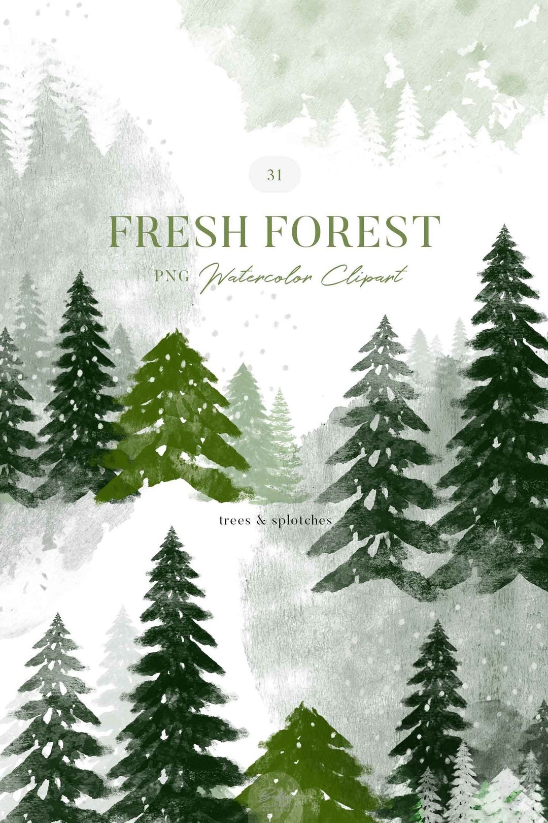 Watercolor Forest Pine Trees Clipart Set, PNG Alpine Woodland ...