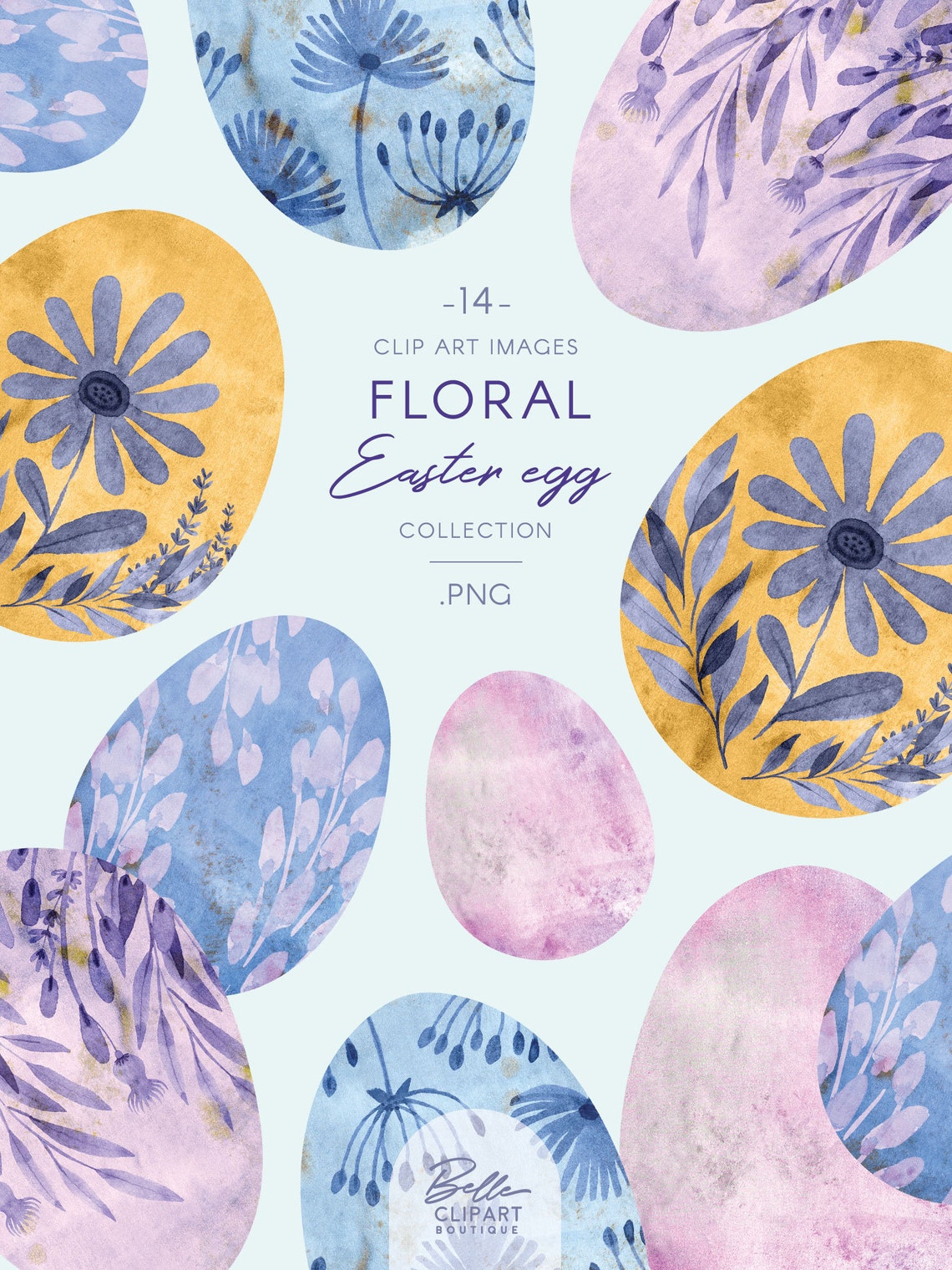 Floral Easter Eggs Clipart, Watercolor Illustration - Etsy