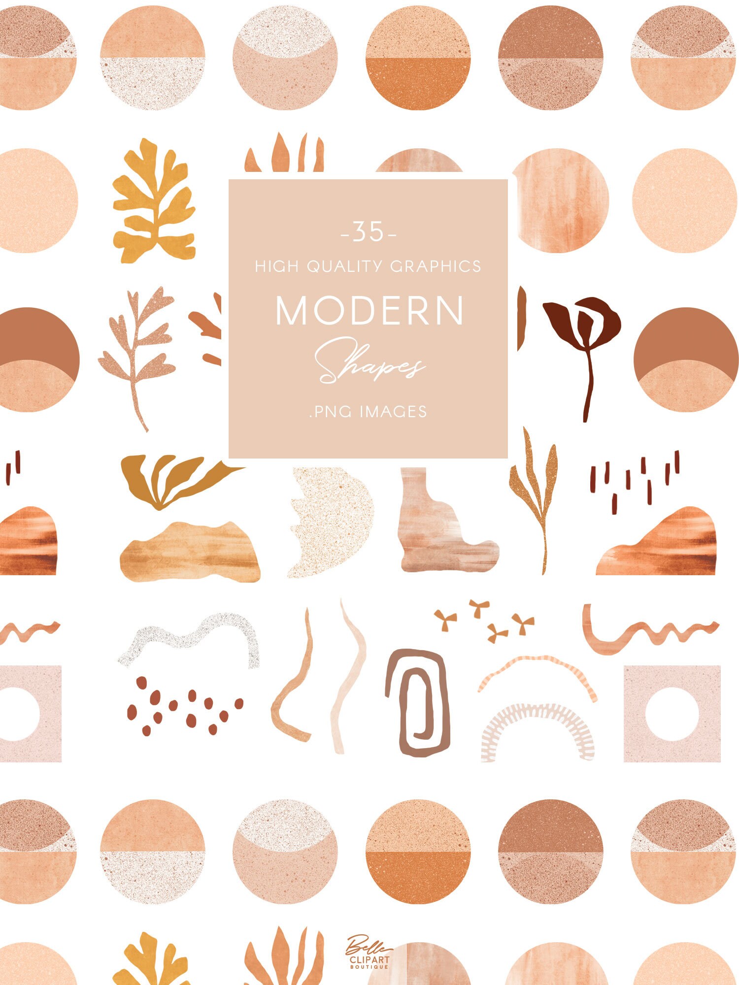 Modern shapes clip art abstract leaves circles digital | Etsy