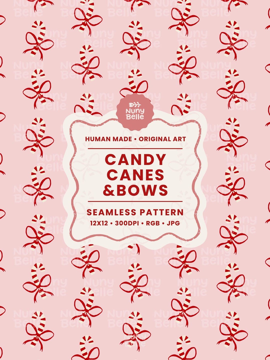 Pink Christmas Candy Cane & Bows Seamless Pattern, Coquette Digital ...
