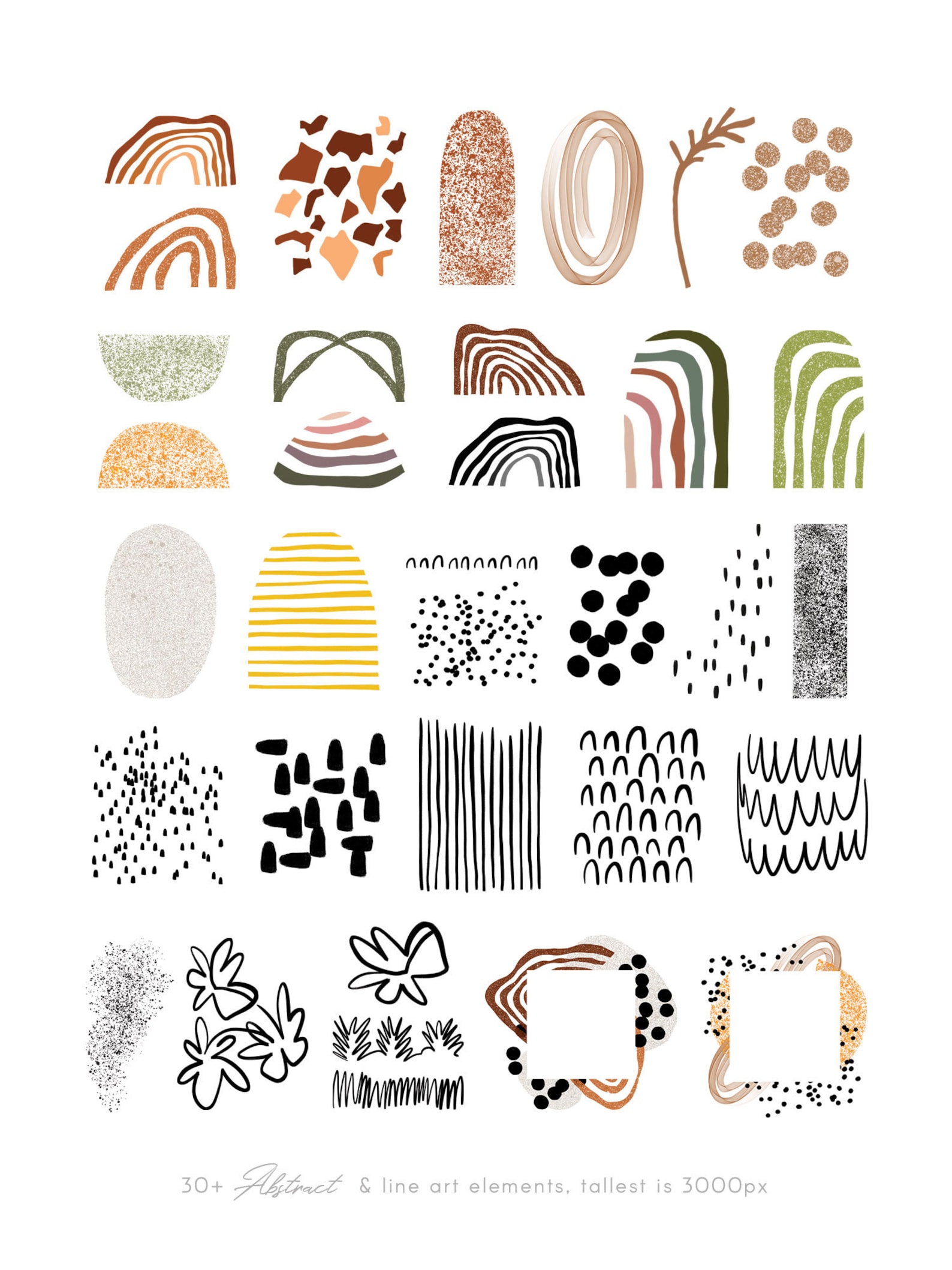 Abstract Boho Shapes Clip Art, Simple Geometric Illustrations, Colorful ...