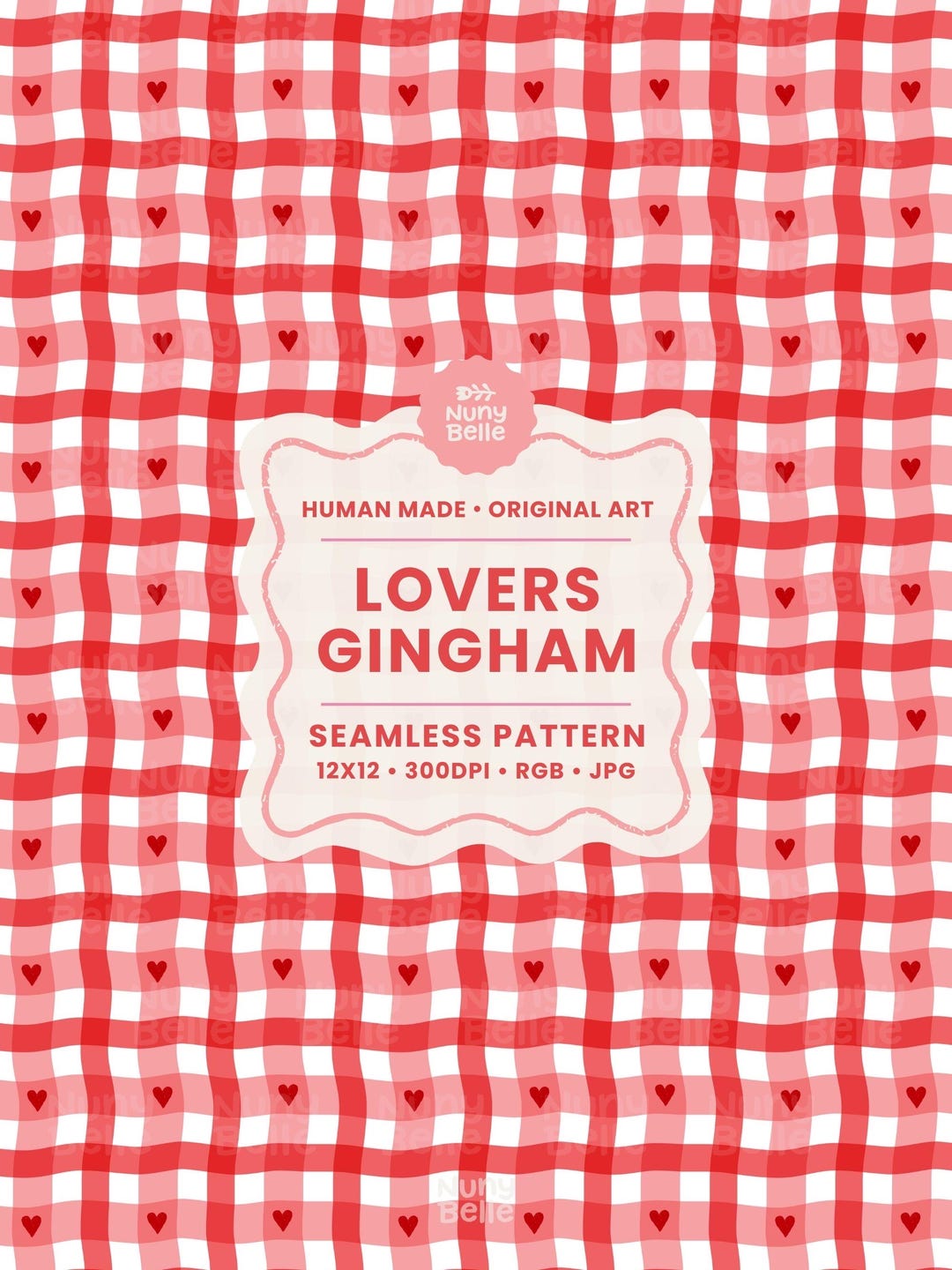 Wavy Gingham Seamless Pattern, Checkered Heart Digital Repeat for ...