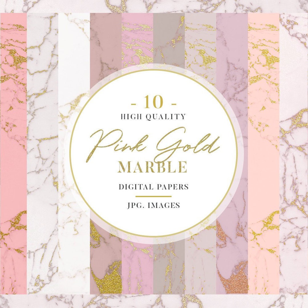 Pink Gold Marble Digital Paper Pack, Sparkly Granite Backgrounds ...