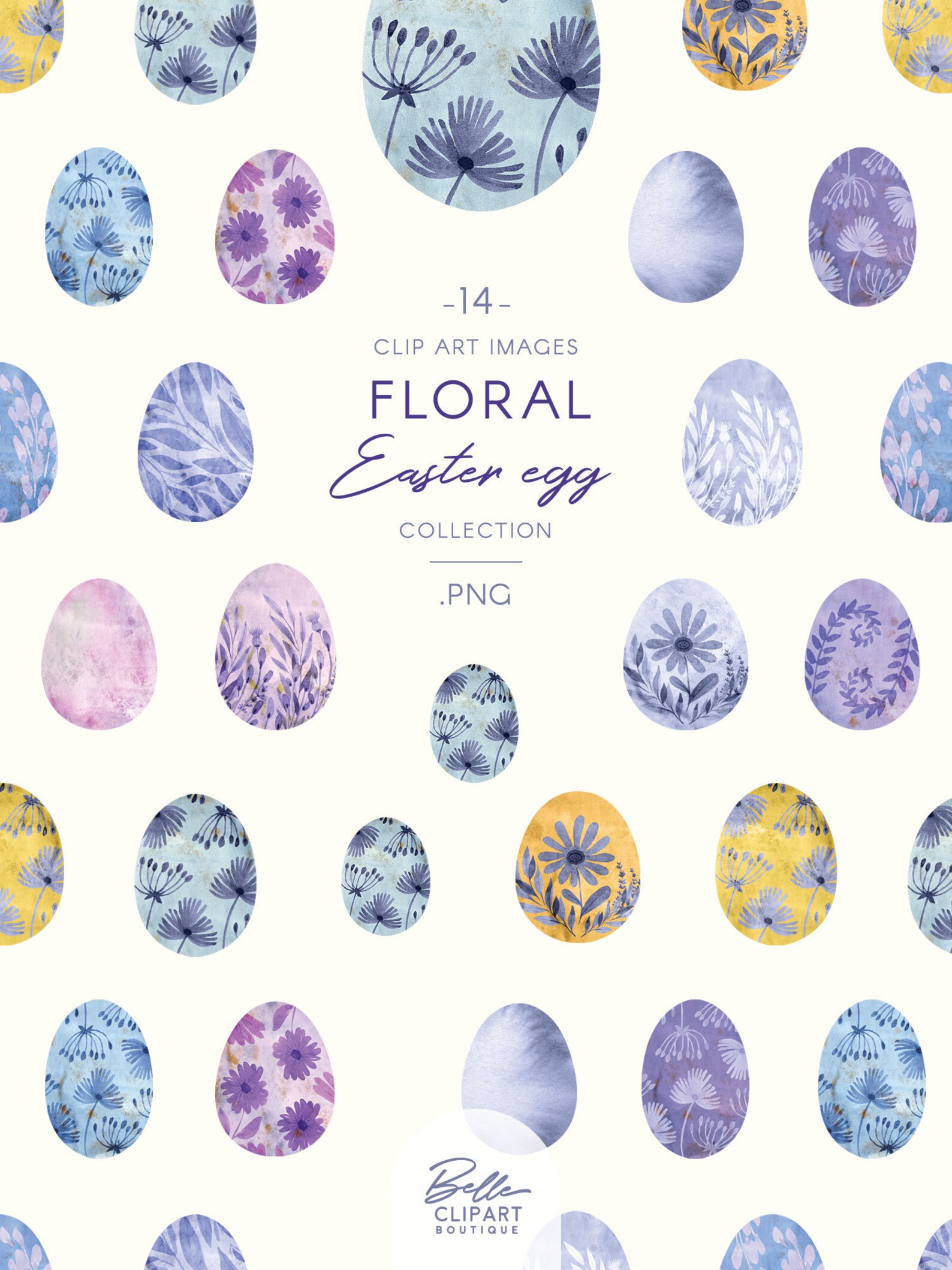 Floral Easter Eggs Clipart, Watercolor Illustration - Etsy