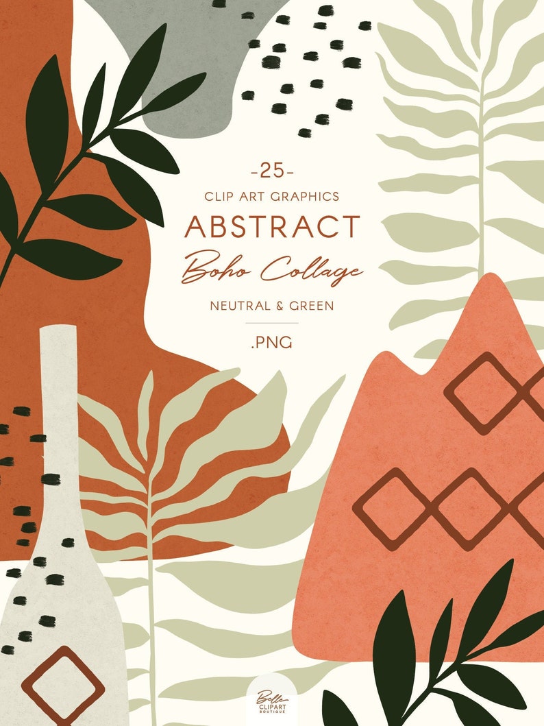 Abstract Boho Collage Clip Art Neutral Modern Graphics - Etsy