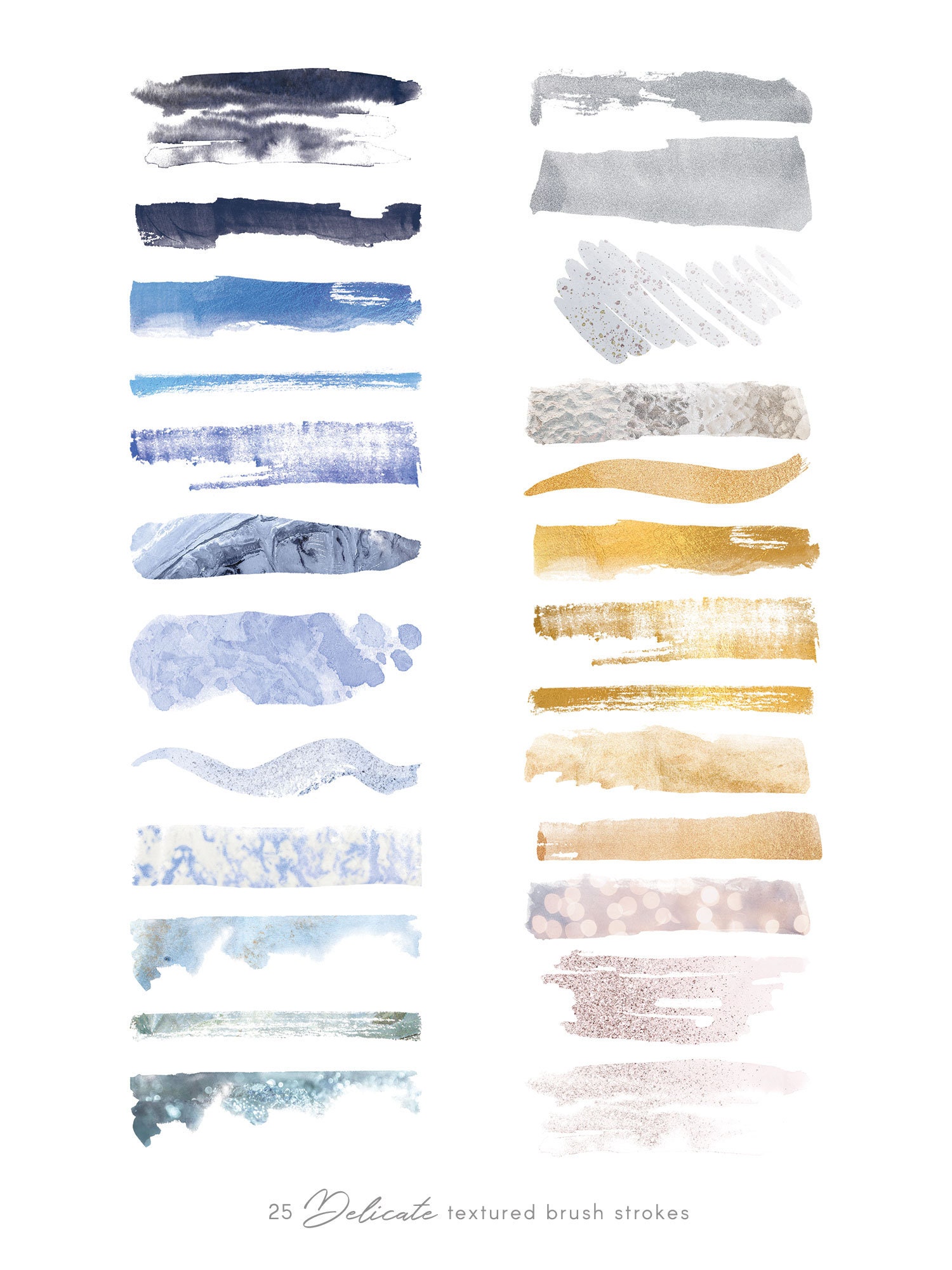Blue & Gold Watercolor Brush Strokes Clipart, Abstract Shapes - Etsy