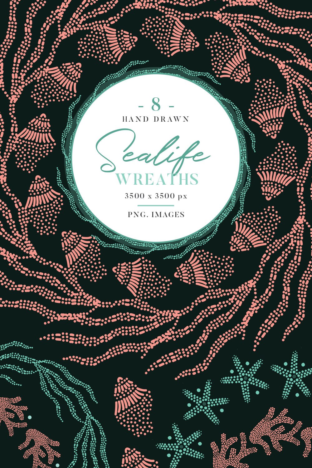 Hand Drawn Sealife Clipart Wreaths Set, Sea-life and Coral Wreaths Set ...