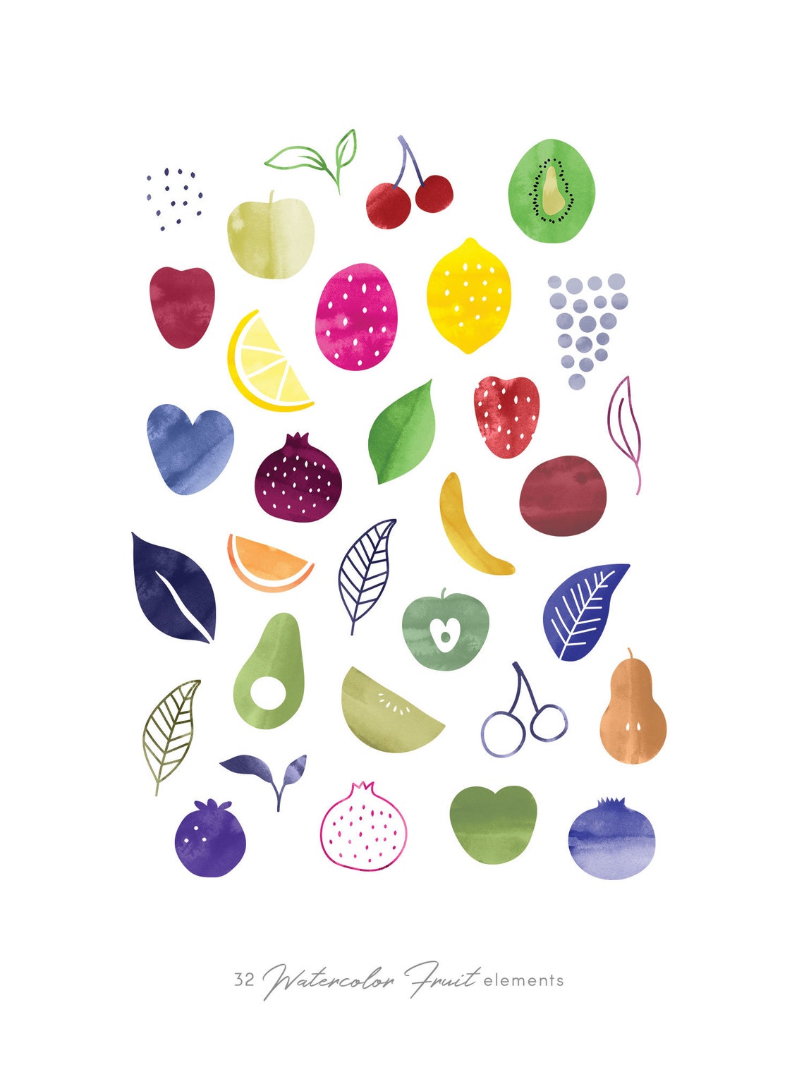 Watercolor Fruits Clip Art Fruit Illustrations by Belle | Etsy