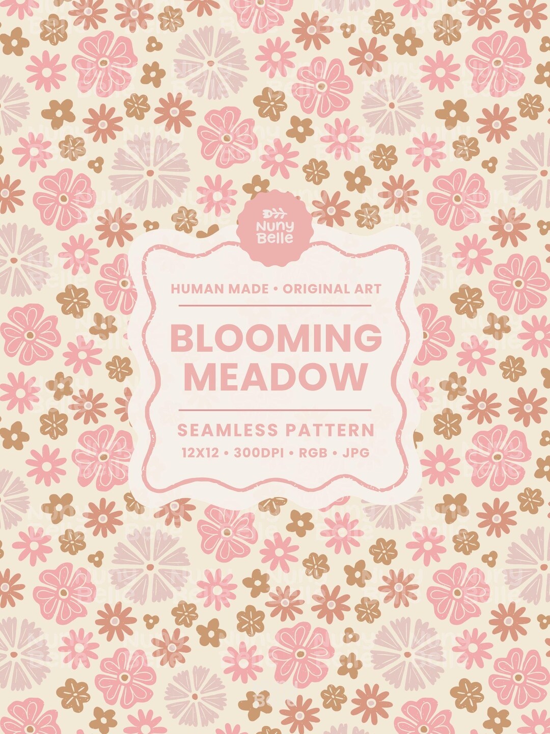 Floral Seamless Pattern: Neutral Retro Cottagecore Repeat Background ...