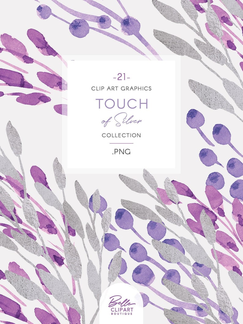 Touch of Silver Clipart Set, Violet Watercolor Florals & Wreaths - Etsy