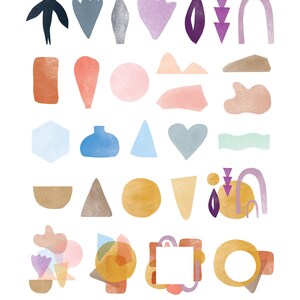Abstract Boho Collage Clipart, Transparent Watercolor Shapes, Textured ...