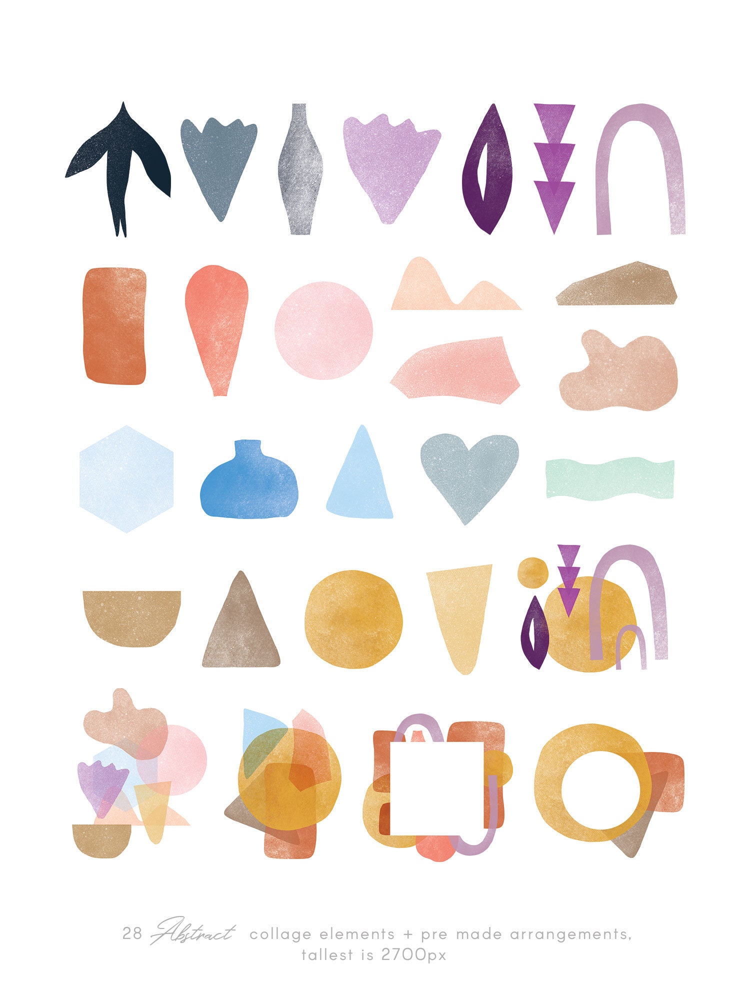 Abstract Boho Collage Clipart Transparent Watercolor Shapes - Etsy