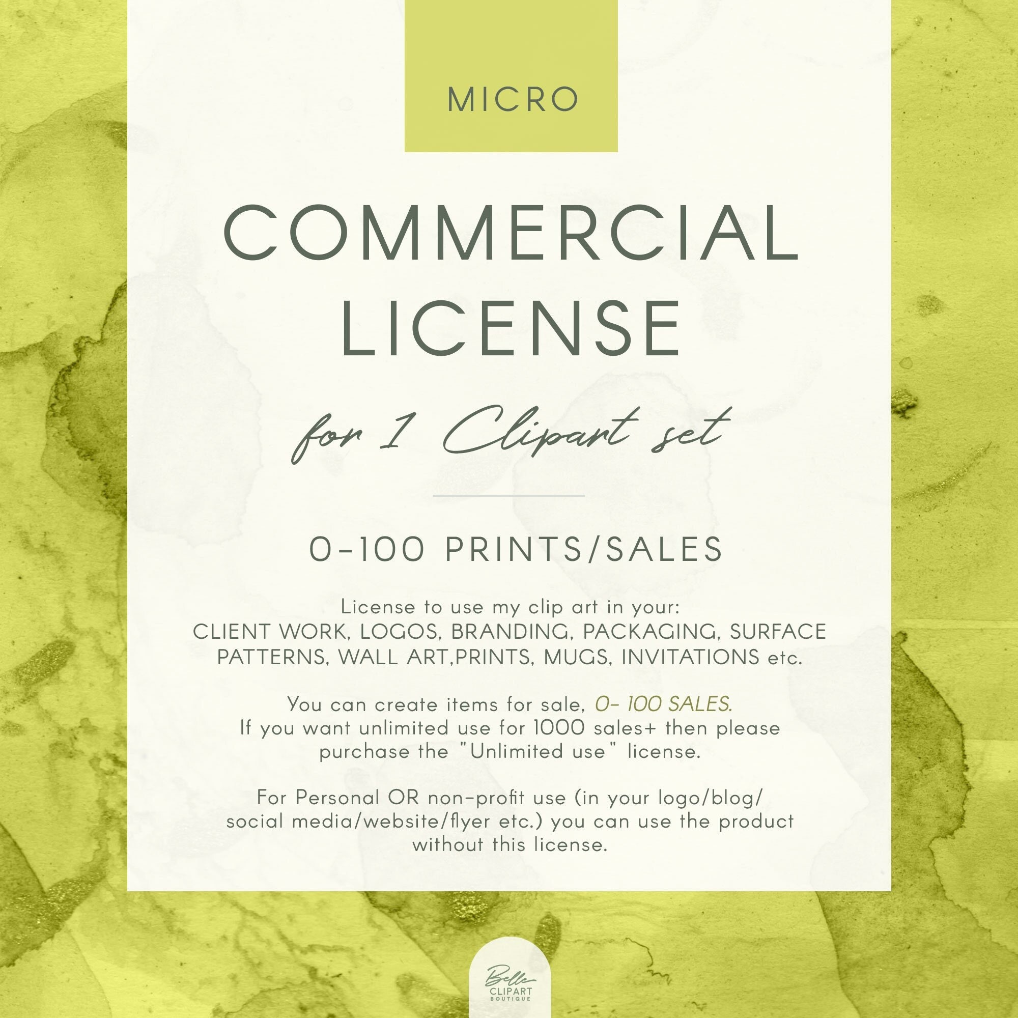 MICRO Commercial License Add-on, From 0 to 100 Prints /sales, NO Credit ...