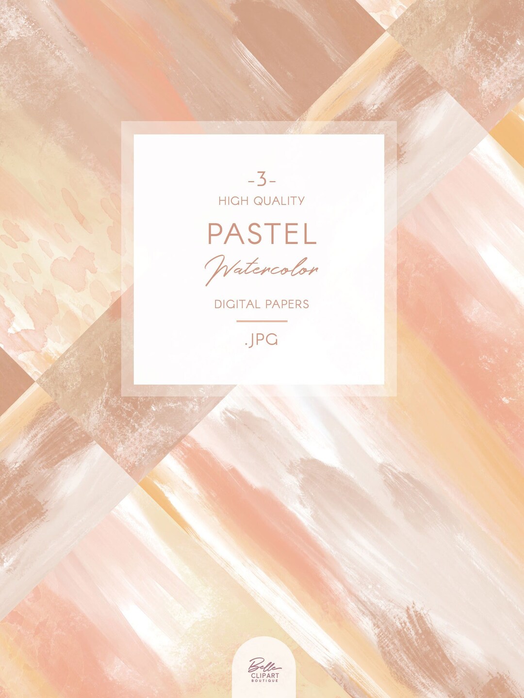 3 Acrylic Digital Papers, Pink & Yellow Watercolor Backgrounds, Neutral ...