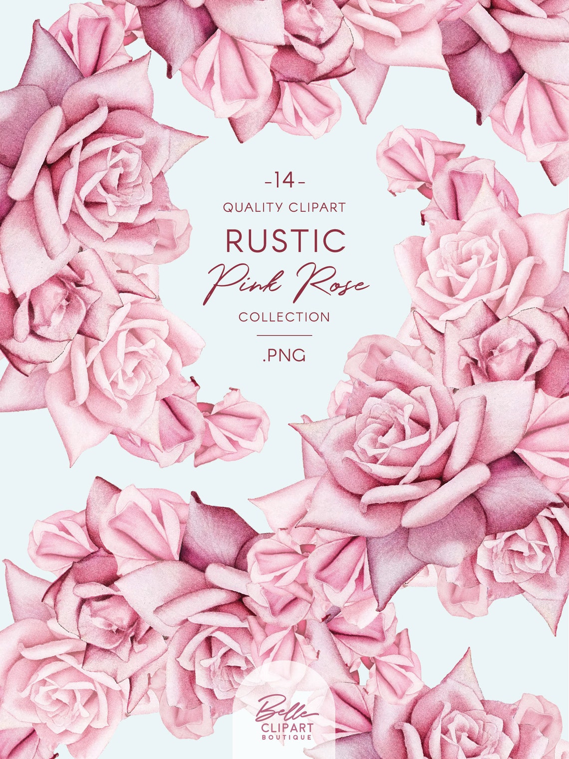 Rustic Roses Clipart Pink Wedding Flowers Vintage - Etsy