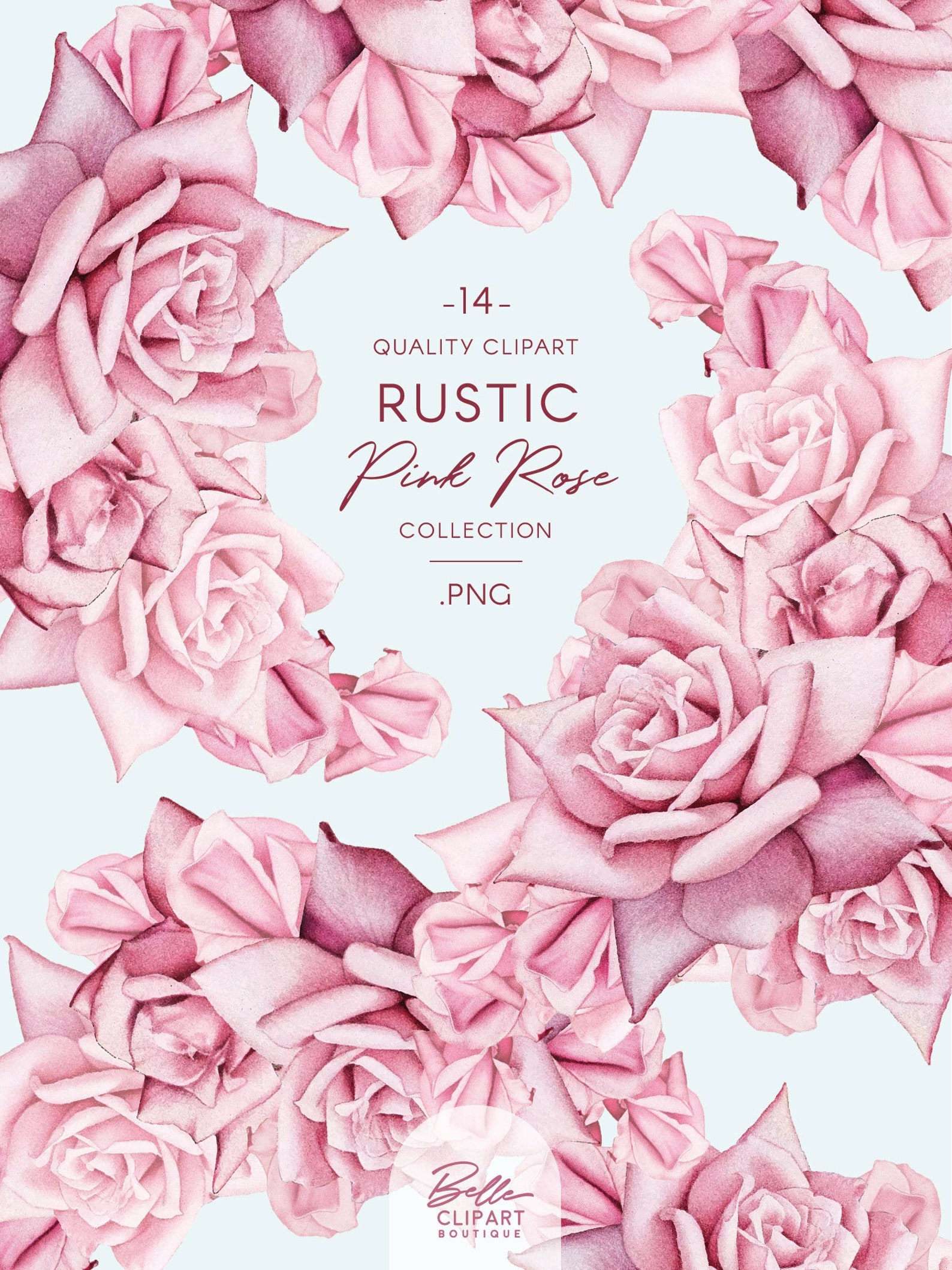 Rustic Roses Clipart Pink Wedding Flowers Vintage - Etsy