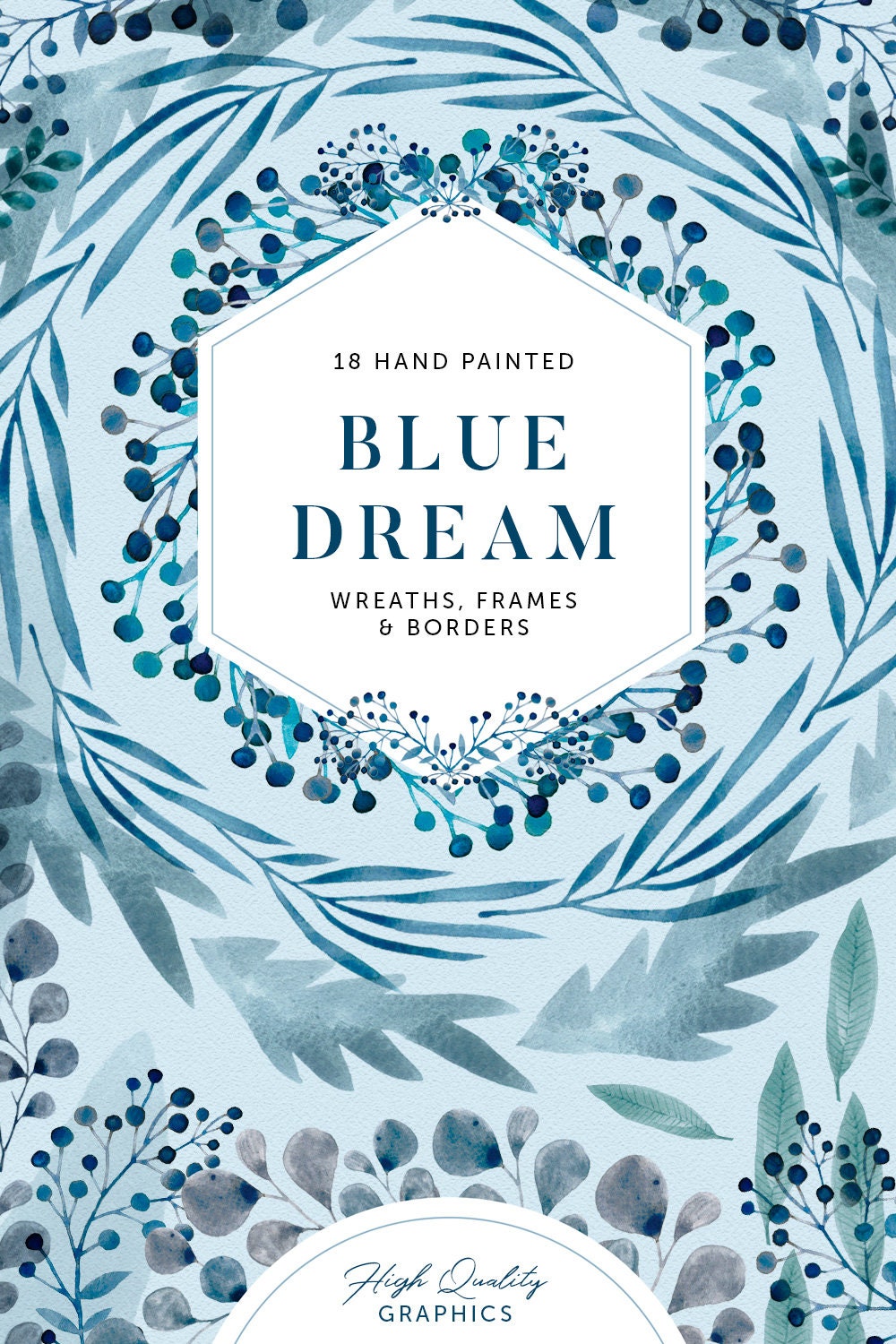 Blue Hand Painted Watercolor Wreaths Geometric Frames and - Etsy