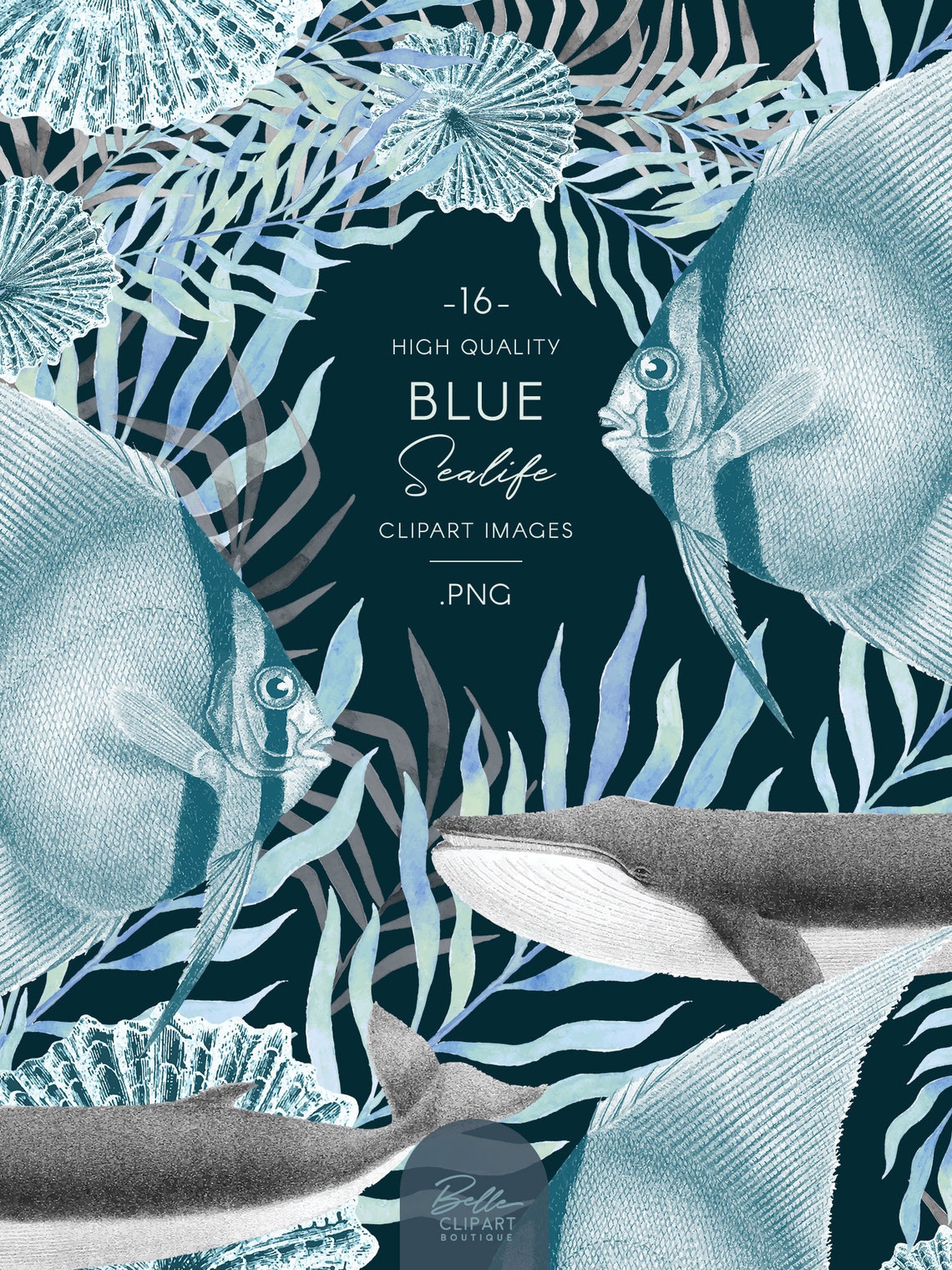 Blue Fish & Sea Life Clip Art Set Vintage Marine - Etsy