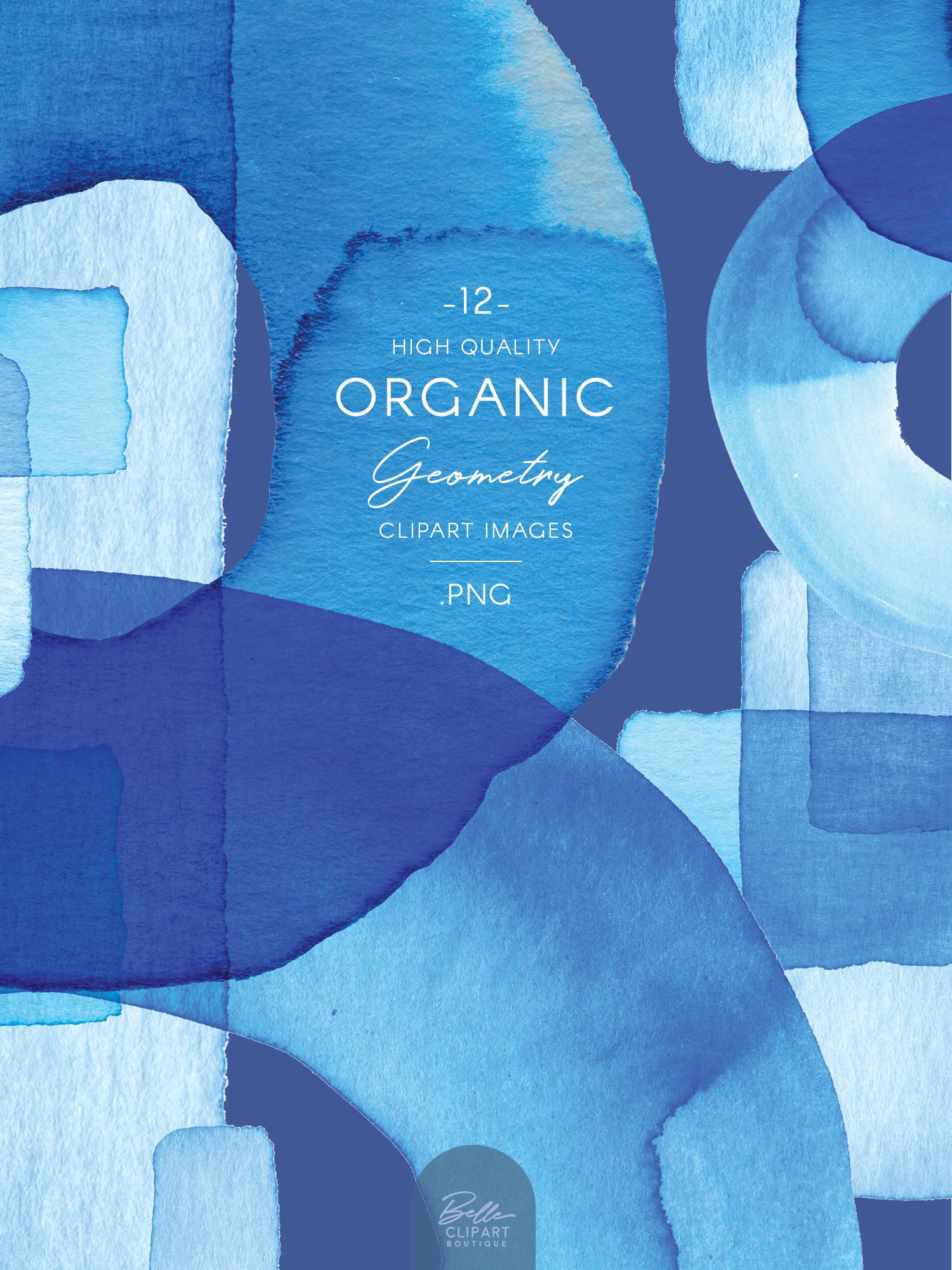 Blue Geometry Watercolor shapes clip art abstract organic | Etsy