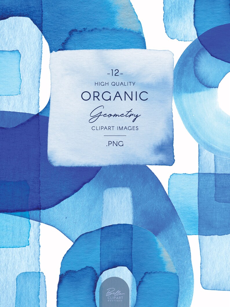 Blue Geometry Watercolor Shapes Clip Art, Abstract Organic Graphics - Etsy