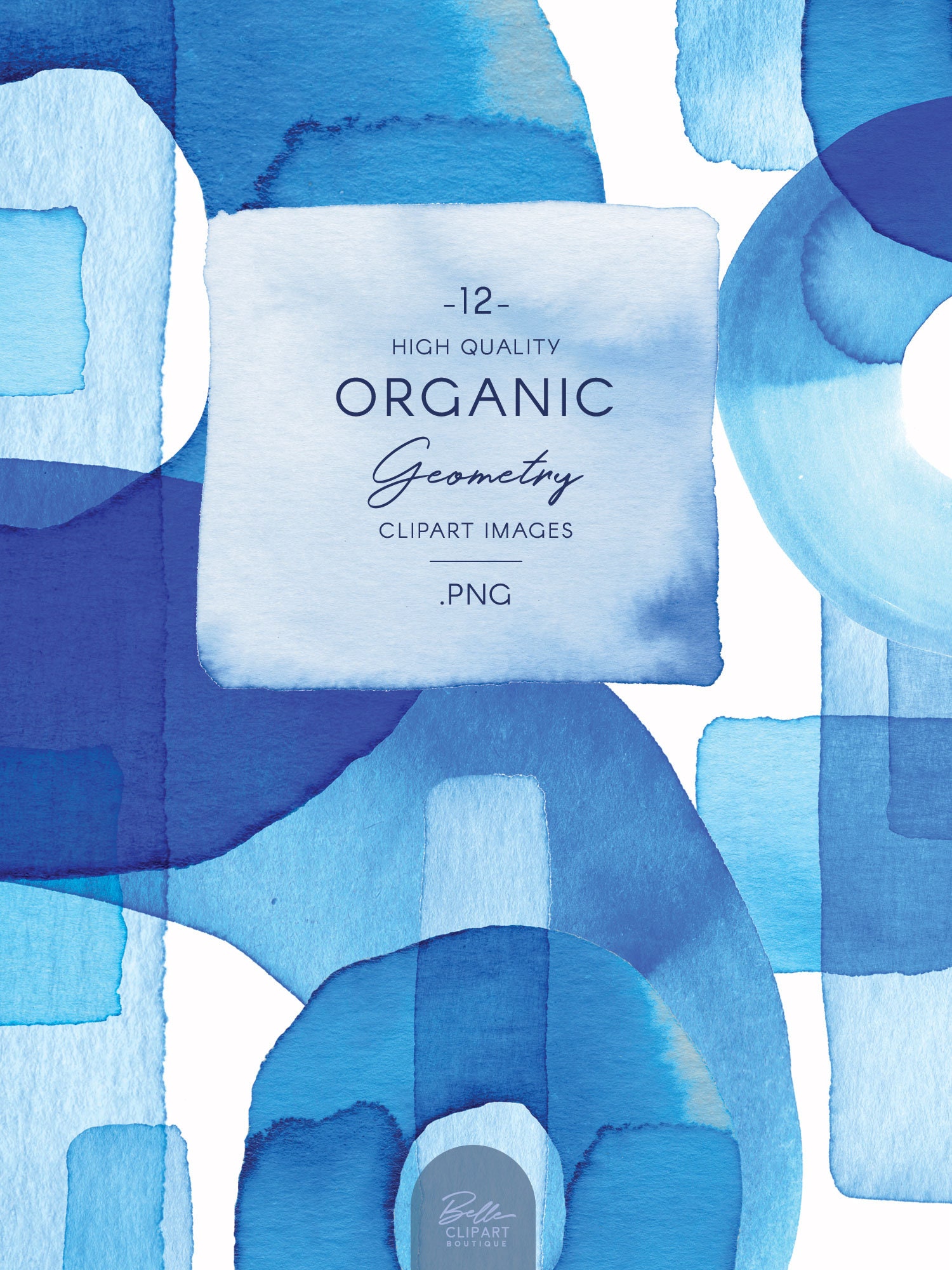 Blue Geometry Watercolor shapes clip art abstract organic | Etsy