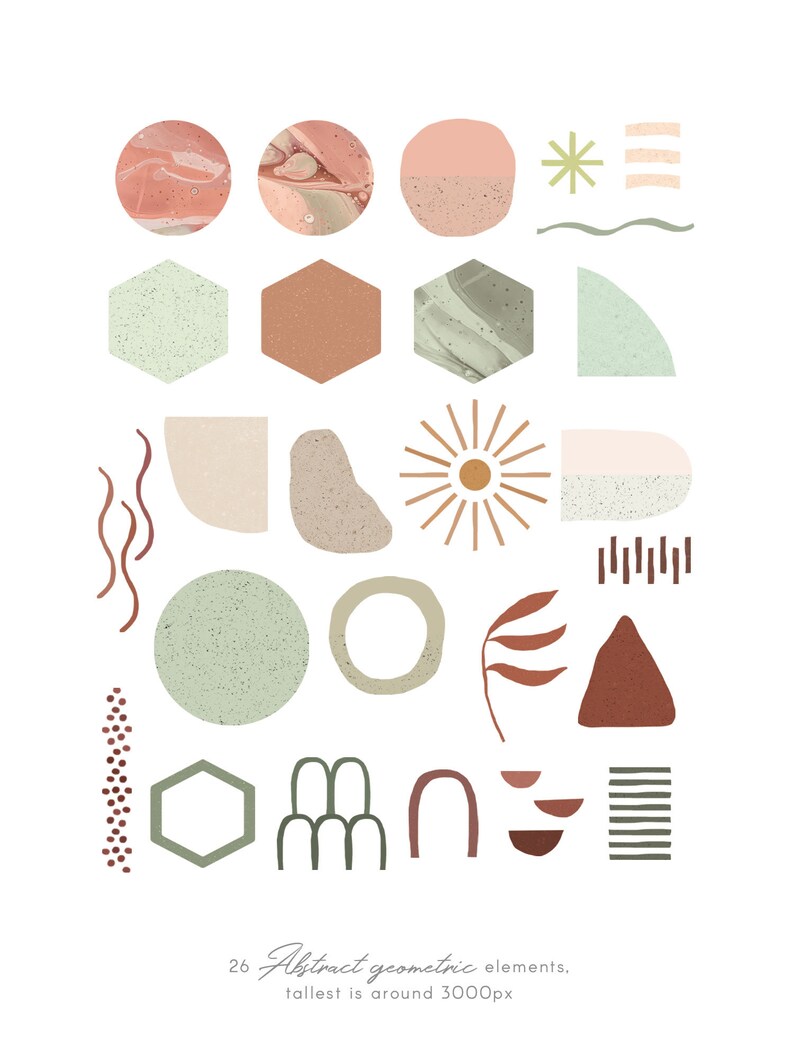 Neutral Abstract Shapes Clip Art, Textured Geometric Illustrations ...